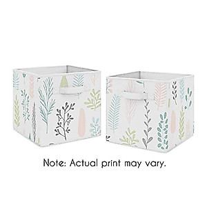 Sweet Jojo Designs Pink Tropical Leaf Foldable Fabric Storage Cube Bins Boxes Organizer Toys Kids Baby Childrens - Set of 2 - Blush Turquoise Grey Green Botanical Rainforest Jungle Sloth Collection