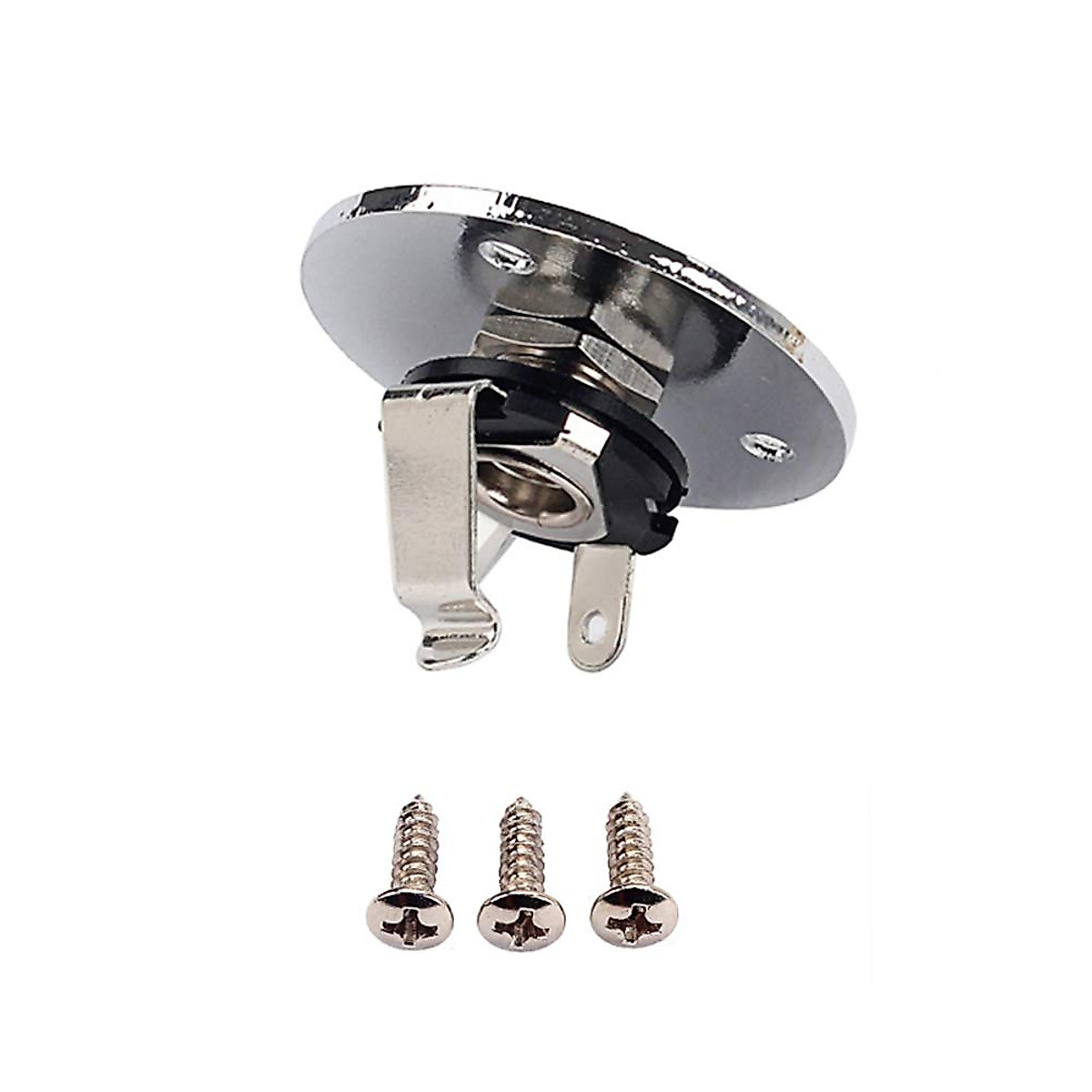 Round 1/4 Inch 6.35mm Guitar Jack Plug Socket Guitar Pickup Output Input Jack Plug with Jack Plate Screws for Electric Guitar Bass (Silver)