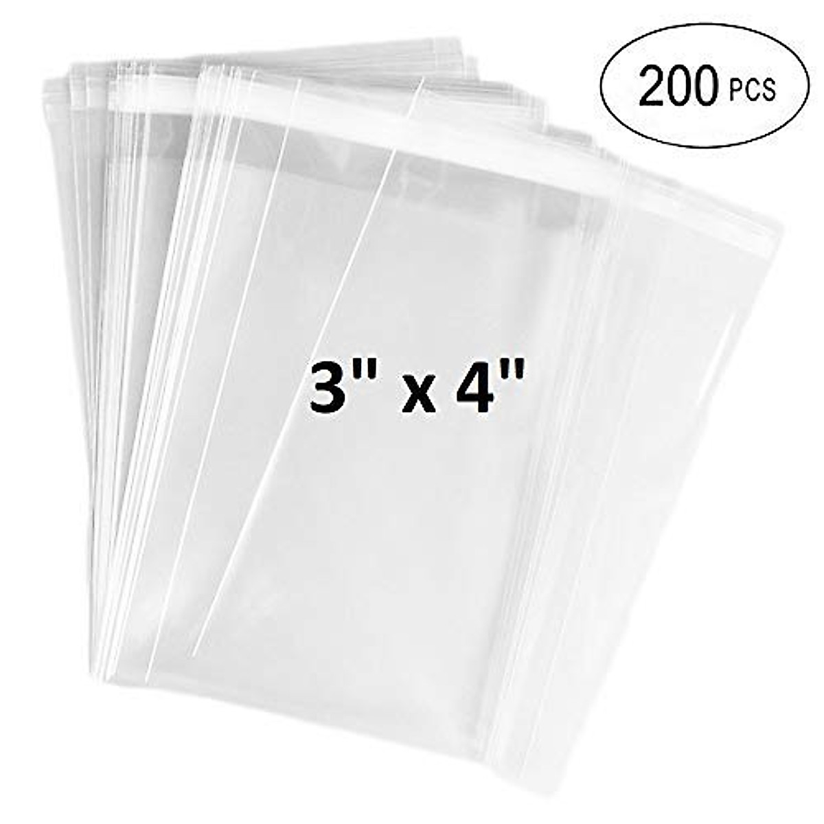 200 Pcs 3x4 Crystal Clear Resealable Recloseable Cellophane/SelfSeal Bags