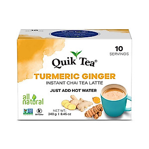 QuikTea Turmeric Ginger Chai Tea Latte - 10 Count Single Box - All Natural Preservative Free Authentic Instant Chai from Assam