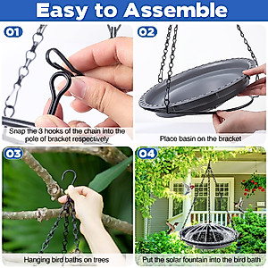 Dreyoo Solar Bird Bath Fountain for Outdoor, Solar Powered Hummingbird Water Fountain Combo Set, Bird Bath Bowl with Solar Fountain Pump with 4 Water Spray for Garden Yard Patio Lawn (Hanging)