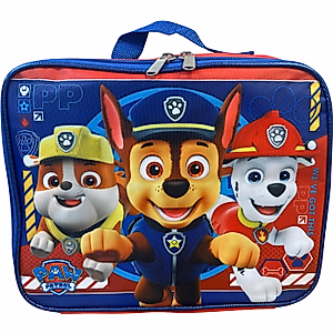 Ruz Paw Patrol Boy's 16 Inch Backpack With Removable Matching Lunch Box Set (Red-Blue)