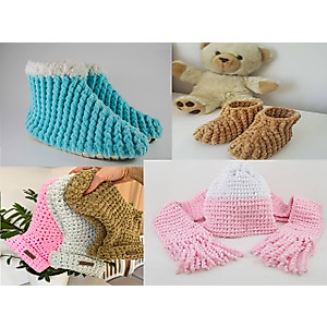 Lukche Super Soft Velvet Chenille Blanket Amigurumi Crochet Baby Blanket Knitting Yarn Super Bulky 3x100 gr (3x132 yds) Including Foldable Scissors (Mustard)