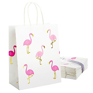 Sparkle and Bash Pink Flamingo Birthday Party Favor Gift Bags, Tropical Decorations (24 Pack)