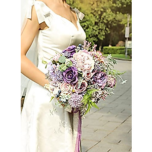 HIMIFOLO Artificial Flowers Austin Roses 25pcs Silk Fake Flowers for DIY Wedding Bouquets Combo Gradual Change Centerpieces Arrangements Party Bridal Baby Shower Home Decorations (Purple)