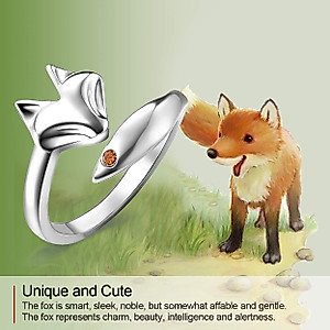 Jewever S925 Sterling Silver Women Fox Tail Open Rings Fine Jewelry Inlaid Red Cubic Zirconia Gift