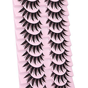 False Eyelashes 10 Pairs Manga Lashes Japanese Style Anime Lashes Thick Cosplay Lashes Natural Look 16 MM Spiky 8D Wispy Faux Mink Lashes Full Strip Doll Lashes by FANXITON
