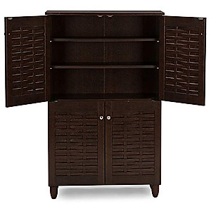 Wholesale Interiors Baxton Studio Winda Modern and Contemporary 4-Door Dark Brown Wooden Entryway Shoes Storage Cabinet
