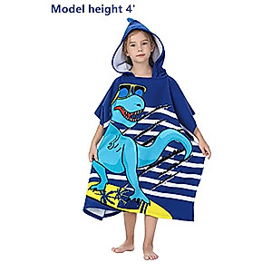 Athaelay Dinosaur Beach Towel with Hood for 3-10 Years Boys and Girls Hooded Towels Bath Robe for Kids with Drawstring Bag