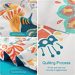 DHSFKBE Boho Comforter Set Twin - 5 Pieces Bed in a Bag Floral Medallions Design, Bohemian Comforter Set with Sheets, Soft Microfiber Complete Bedding Sets All Season (Teal Blue, Twin)