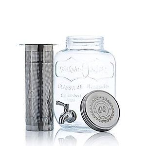 1 Gallon Cold Brew Coffee Maker | Easy Pour Stainless Steel Spigot Tap, Removable Fine Mesh Filter | Extra Thick Glass Cold Brew Pitcher Brewing System Iced Coffee Maker | Refrigerator Safe