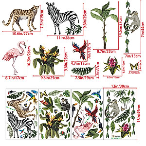 Amaonm Removable 3D Nature Wildlife Animals with Plants Green Leaves Tree Vine Wall Sticker Monkey Birds Leopard Peel and Stick Decor Wall Decals for Home Wall Kids Baby Bedroom Living Room Nursery