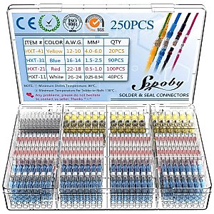 Sopoby 250PCS Solder Seal Wire Connectors Insulated Waterproof Electrical Wire Terminals Heat Shrink Solder Butt Connectors Solder Connector Kit for Automotive Marine