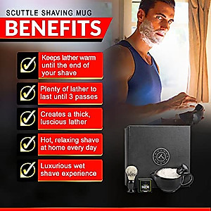 Savanna Shaving Scuttle Mug Kit - Shaving Bowl With Shave Soap, Shave Brush, Porcelain Scuttle Shaving Mug, Keeps Lather Hot, Creamy Lather, Hot Shave At Home Daily, Handmade Pottery, Great Gift