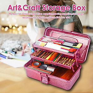 Glitter Pink Three-Layer Multipurpose Art&Craft Tool Storage Box,Carry Tackle Box Sewing Box Organizer,Medicine box,Cosmetic box,art supply box
