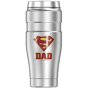 THERMOS Superman Super Dad Shield Logo STAINLESS KING Stainless Steel Travel Tumbler, Vacuum insulated & Double Wall, 16oz