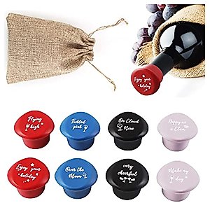 Funny Silicone Wine Stoppers, Reusable Bottle Cover Caps Replace Corks for Wine Bottles Airtight Seal Decorative To Preserve Wine And Beer Fresh, Gifts for Wine Lovers(8 Pcs, 4 Colors)