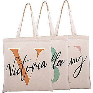 Personalized Initial Cotton Canvas Shoulder Tote Bag - Women Custom Design - Handbag Gift for Special Days - Wedding, Bachelorette, Baby Shower, Bridesmaid, Birthday, Bridal Shower- Single - C01