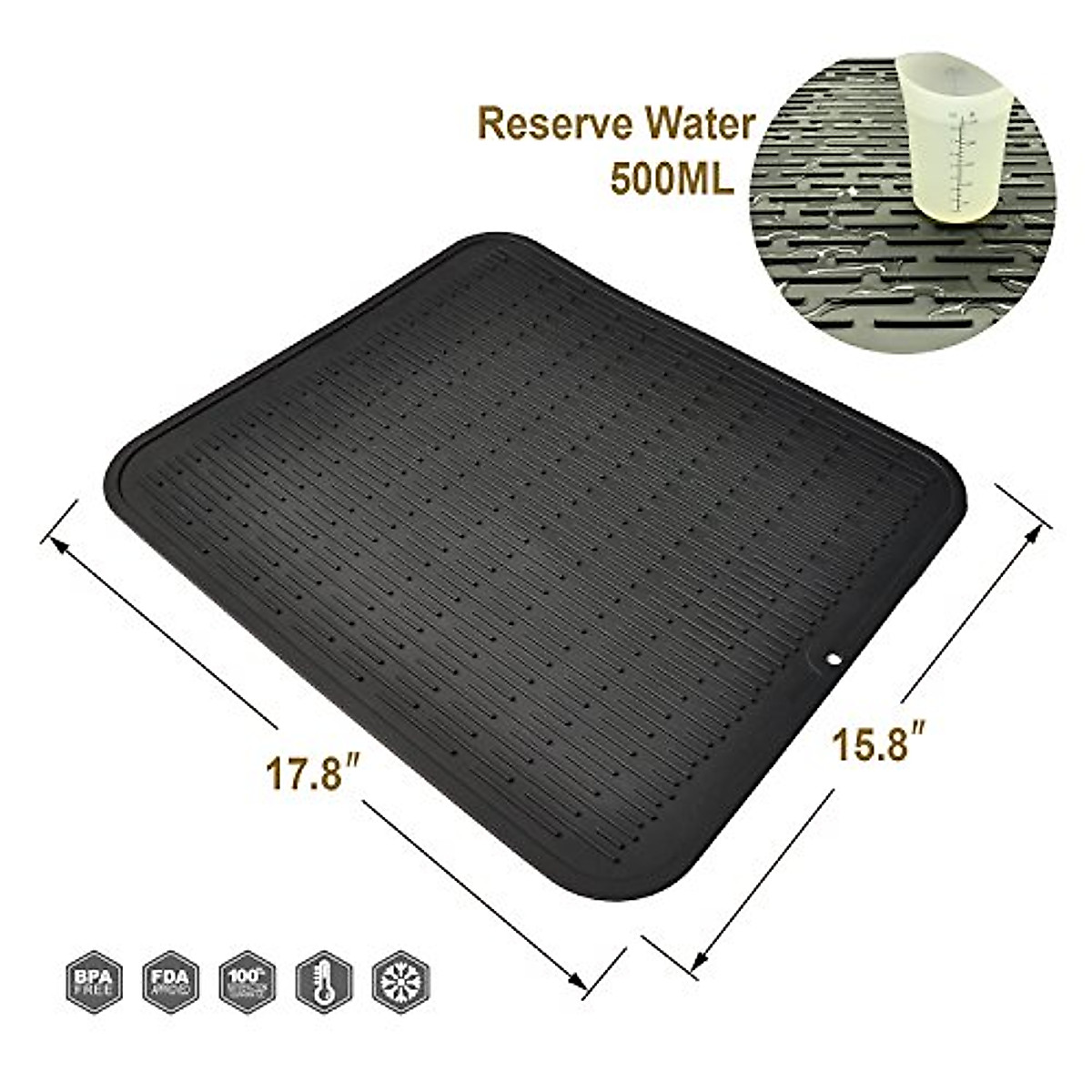 Extra Large Silicone Trivet Heat Resistant Mat 18'' x 16'' Dish Drying Mats Kitchen Counter Rack Sink Drainer Pad Hot Pot Trivet Dishwasher Safe (Black)
