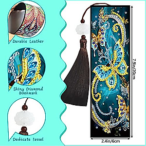Alloyseed 2pcs Diamond Painting Bookmarks with Tassel for Office School Flower Animal Beaded Bookmark Kits DIY Special Shaped Diamond Art Craft Leather Bookmark Gift for Adults Kids Students Girls