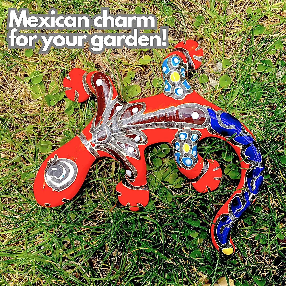 Colorful Ceramic Lizard - Talavera Pottery Mexican Garden Home Decor Creatures Salamander Dragonfly Animals Reptiles Hand-Painted Gecko Wall Art - Made in Mexico - Lagartija