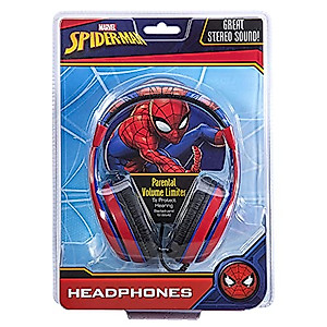 Spiderman Kids Headphones, Adjustable Headband, Stereo Sound, 3.5Mm Jack, Wired Headphones for Kids, Tangle-Free, Volume Control, Foldable, Childrens Headphones Over Ear for School Home, Travel