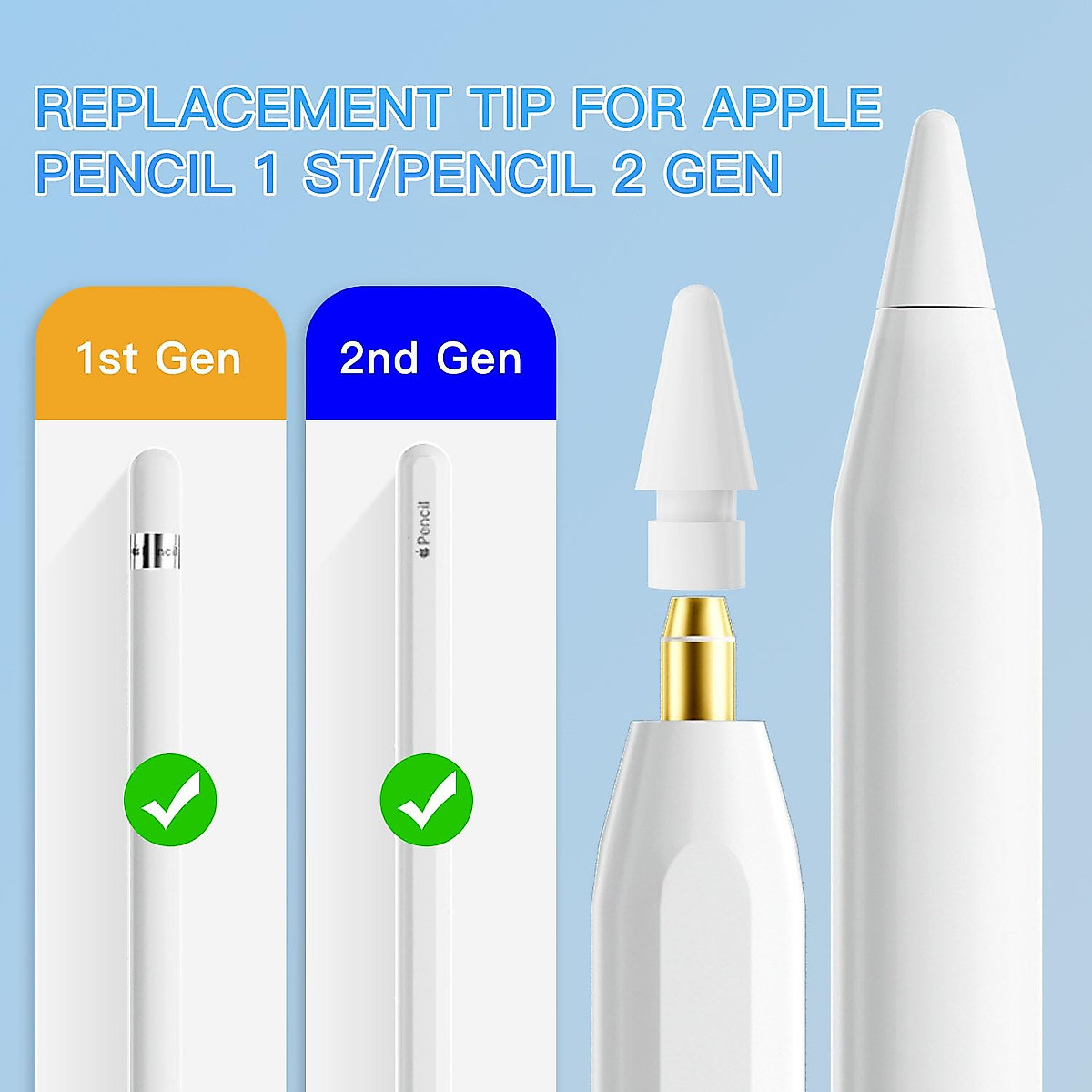 Replacement Tips Compatible with Apple Pencil 2 Gen ipad Pro Pencil - iPencil Nib for ipad Pencil 1 st/Pencil 2 Gen (White)