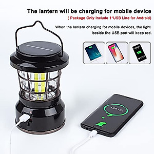 TANSOREN Solar Rechargeable COB LED Camping Lantern, USB Charging for Device, Rotate Button Waterproof Emergency Flashlight LED Light