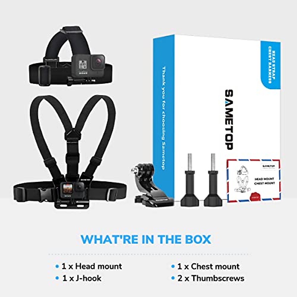 Sametop Head Mount Strap Chest Mount Harness Chesty Kit Compatible with GoPro Hero 11, 10, 9, 8, 7, 6, 5, 4, Session, 3+, 3, 2, 1, Hero (2018), Fusion, Max, DJI Osmo Action Cameras