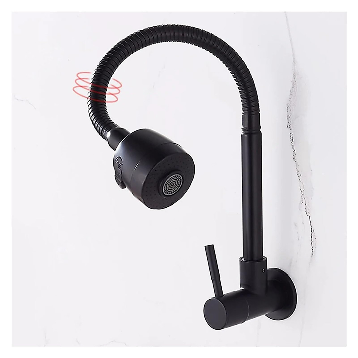 JFUDJKLI Single Cold Water Kitchen Faucet SUS304 Stainless Steel Wall-Mounted 360° Rotating Single Handle washbasin Faucet (Color : Matte Black B)