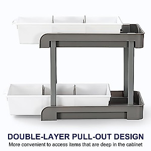 LANDNEOO 2 SET, 2 Tier Clear Organizer with Dividers & 2 Set, 2 Tier Pull-Out Under Sink Organizer and Storage with Dividers