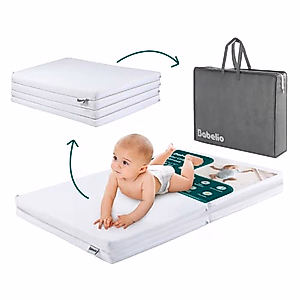 BABELIO Pack n Play Mattress Pad 38" x 26", Quatro-fold Mini Crib Mattress, Portable Foldable Pack and Play Mattress/Baby Play Mat/Playpen Mattress 3 in 1 (Travel Bag Included)