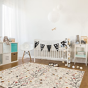 Large Area Rug 2' x 3' Throw Carpet Floor Cover Nursery Rugs for Children, Rustic Floral Modern Kitchen Mat Runner Rugs for Living Room/Bedroom Spring Bird Flowers Burlap Backdrop