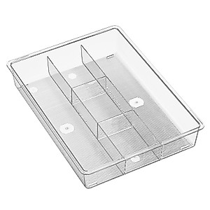 mDesign Plastic 6-Section Compact In-Drawer Utensil Storage Organizer Tray for Kitchen, Pantry; Holder for Silverware, Cutlery, Flatware, Large & Small Utensils, Spoon, Fork - Ligne Collection - Clear