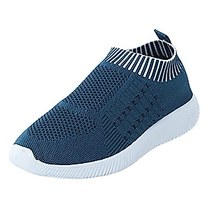 Womens Walking Shoes New Slide Hollow-Out Round Toe Casual Women's Outdoor Sneakers,Fashion Casual Hollow-Out Round Toe Slip On Shoes Flat for Women vhjh04 Blue