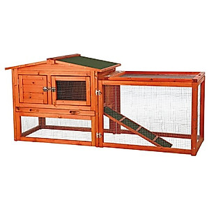 TRIXIE Natura Single Rabbit Hutch with Large Run, 2-Story with Ramp, Hinged Peaked Roof, for Rabbits or Guinea Pigs, Natural, XS