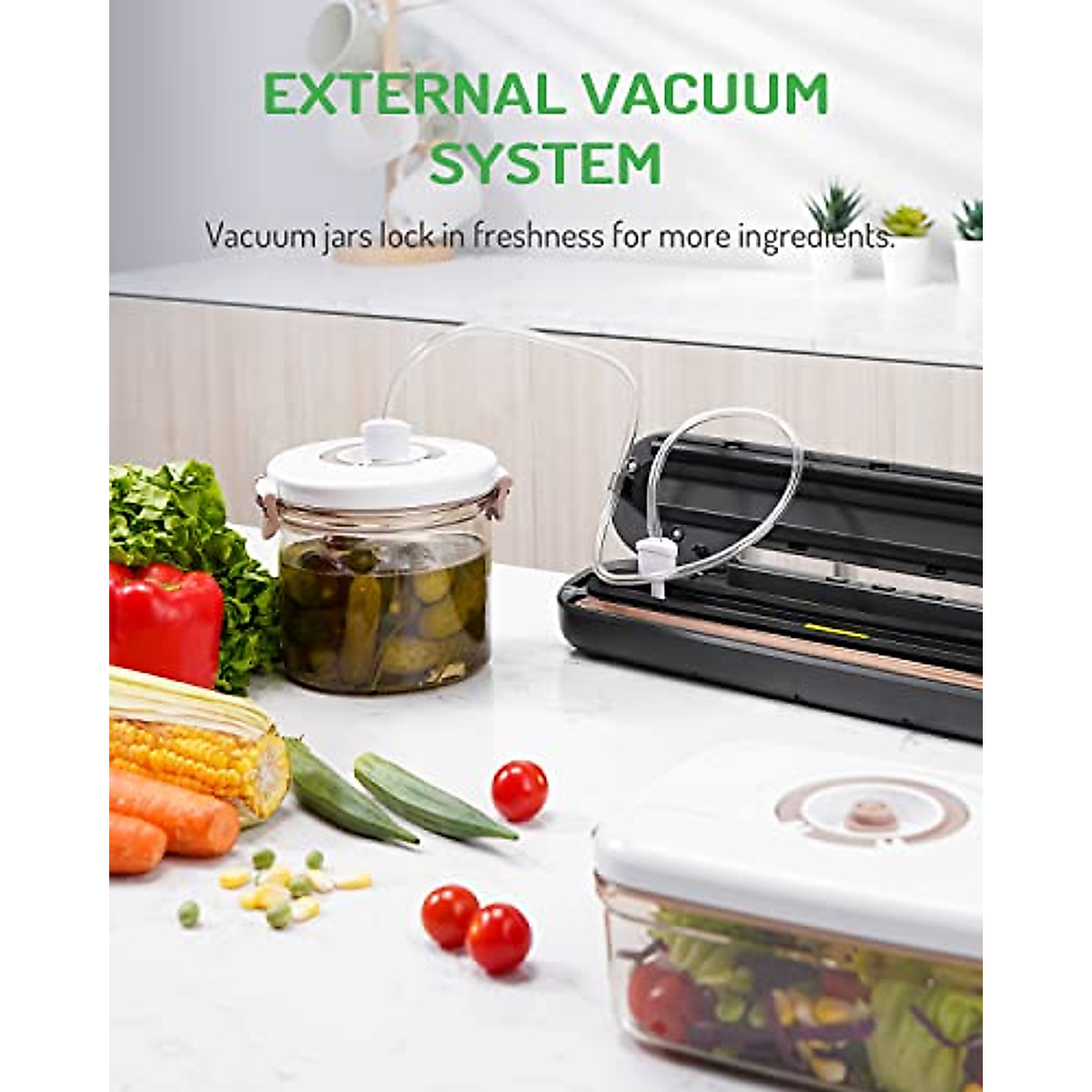 TWOMEOW Vacuum Sealer Machine, Automatic Compact Slim Food Sealer for Sous Vide and Food Storage, Standard/Soft Vac Sealing Mode with Starter Kit, Vertical Vacuum Sealer Storage, Black