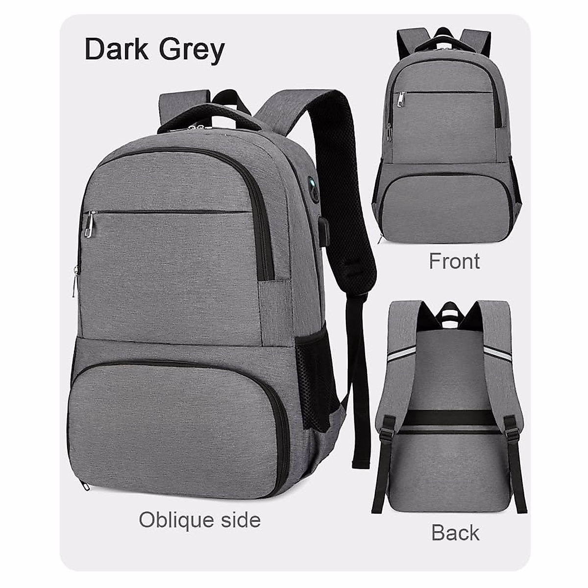 Lunch Backpack, Insulated Cooler Backpack Fits 15.6 Inch Laptop, Water-Resistant Backpack with USB Charging Port for Men, for Work Beach Camping Picnics Hiking,Dark Grey