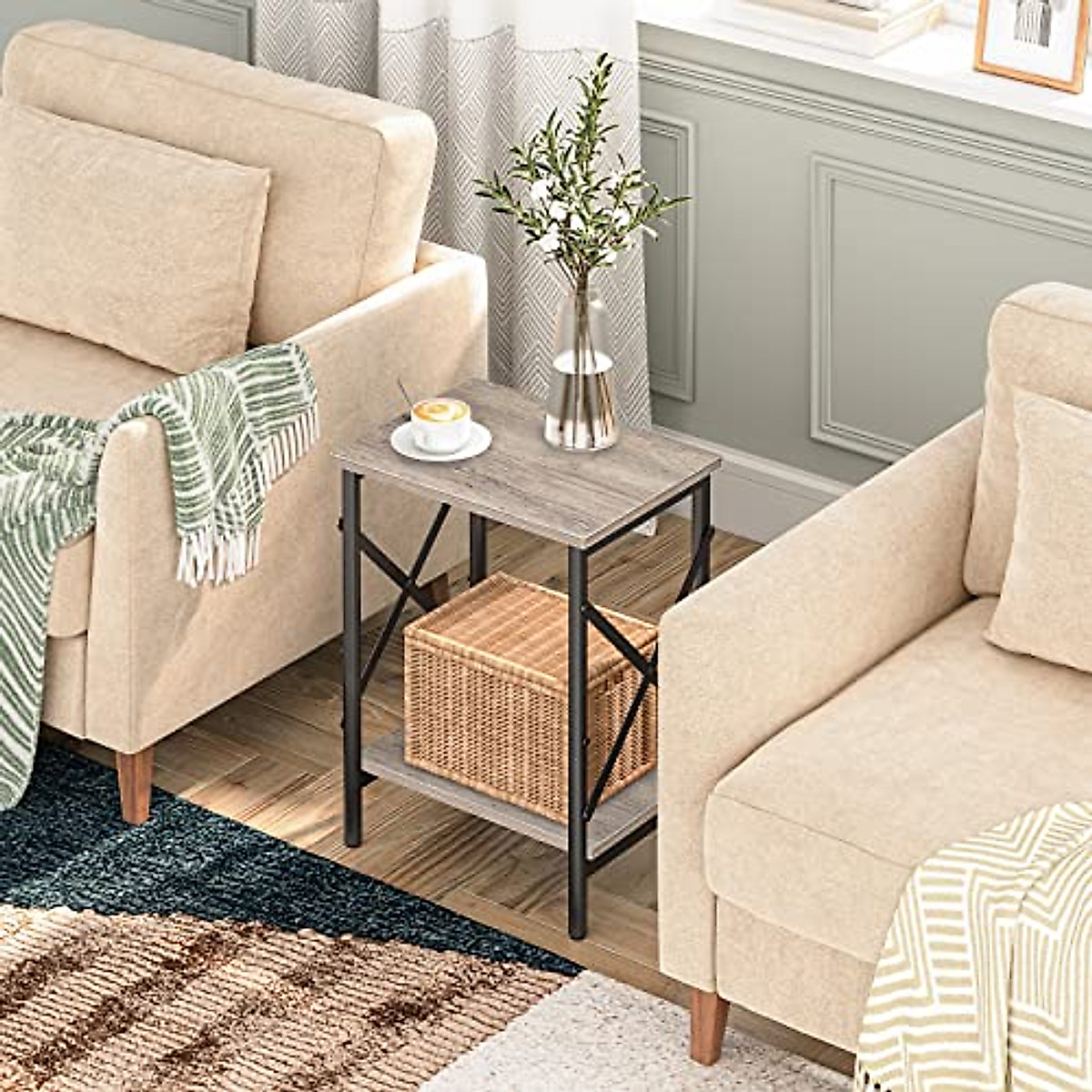 ALLOSWELL Nightstands Set of 2, End Tables with Storage Shelf, Bedside Tables X-Shaped Design, Side Tables for Living Room, Bedroom, 14.6 x 10.6 x 19.9 Inches, Easy Assembly, Greige ETHG2801S2G1