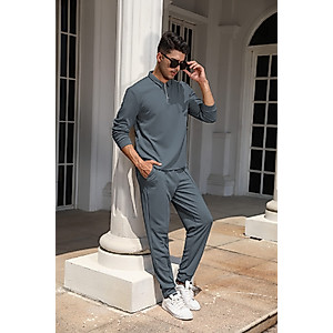 FZNHQL Men's Tracksuits 2 Piece Casual Work Polo T Shirts and Pants Golf Outdoor Running Jogging Outfit Sport Suit Fall Winter Sweatsuit Clothing Dark Grey 3XL