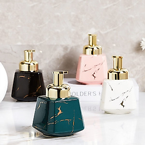 Soap Dispenser,/Marble Ceramic Foaming Soap Dispenser, Foam Soap Dispenser with Gold Pump, Hand Foaming Dispenser, for Barthroom Kitchen-pink-400ml/short (Color : Pink)