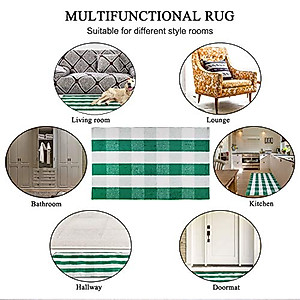 uxcell Buffalo Check Rug,Plaid Outdoor Rug,Layered Door Mat,Cotton Gingham Rugs,Floor Mat for Front Porch/Runner/Bedroom/Kitchen/Farmhouse 35"x24" Green & White