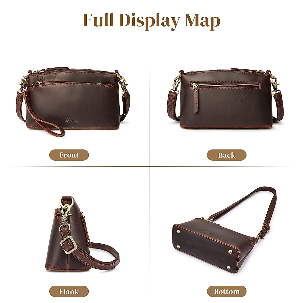 Women Vintage Genuine Leather Tote Bag with Small Leather Purse