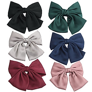 PIDOUDOU Set of 6 Big Satin Solid 8 Inch Bow Hair Clips Women Barrettes