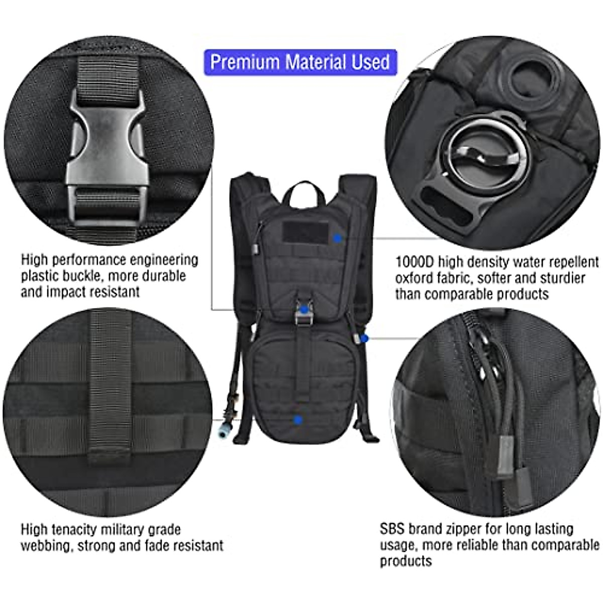 MARCHWAY Tactical Molle Hydration Pack Backpack with 3L TPU Water Bladder, Military Daypack for Cycling, Hiking, Running, Climbing, Hunting, Biking (Black)