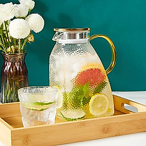 Fridge Pitcher, 64 oz/1800ml Glass Pitcher With Lids for Fridge, Ice Tea Pitcher, Great for Juice, Milk, Coffee, Lemonade - Heat Resistant Borosilicate Glass Jug