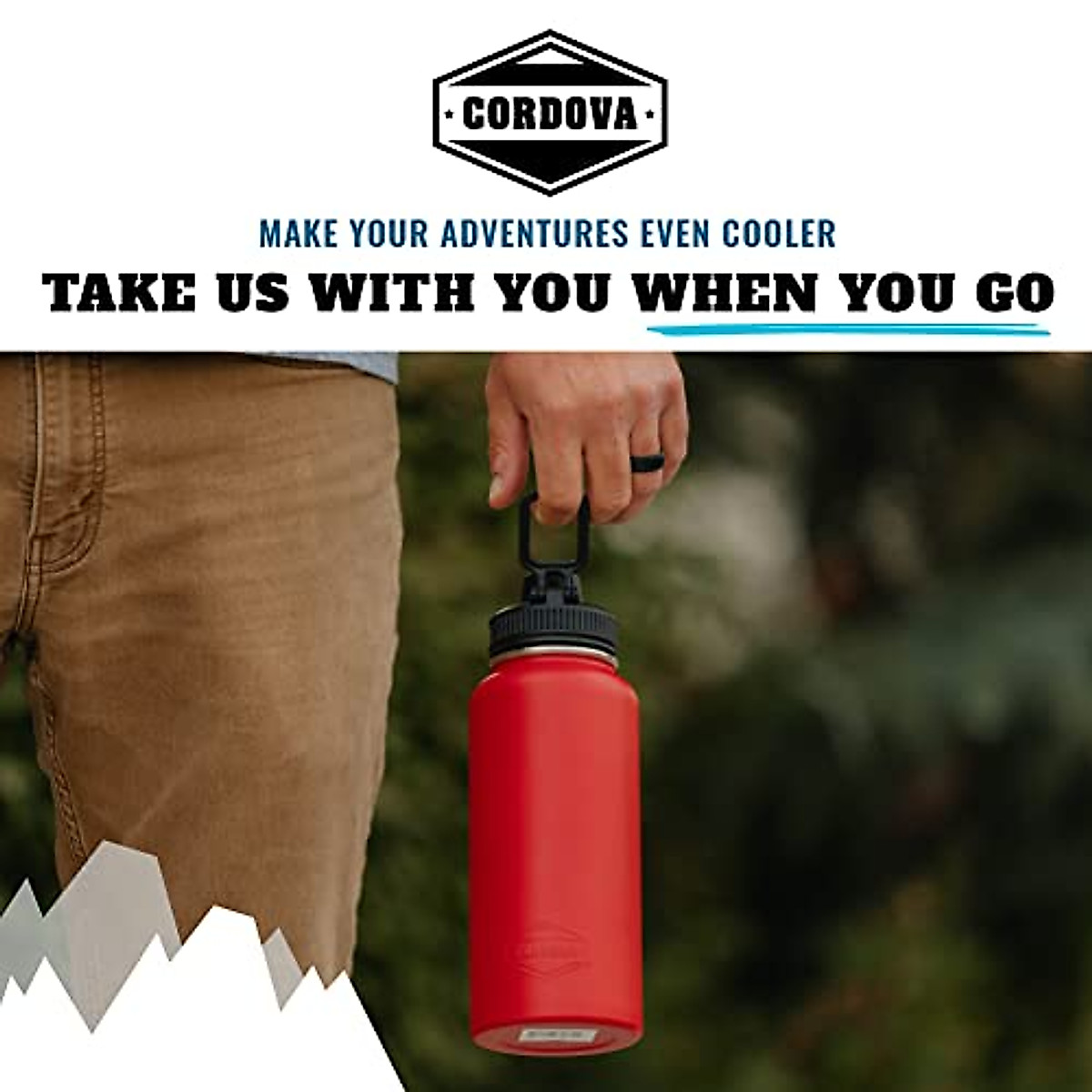 Cordova Outdoors Water Bottle - Double Wall Stainless Steel, Powder Coated, Twist-Off Easy Drink Lid with Carry Handle, Illuminating, 32 oz