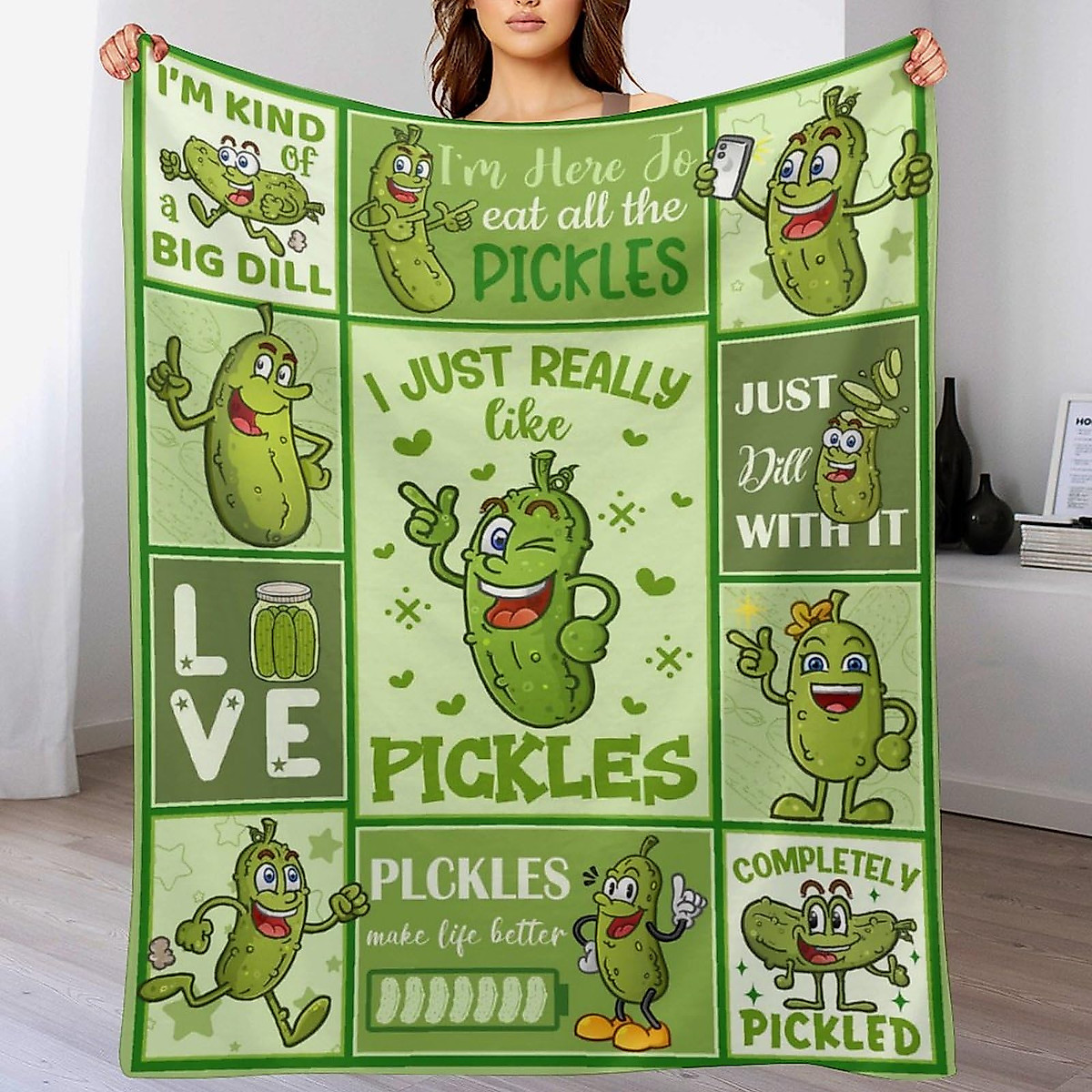 Pickle Throw Blanket for Pickles Lovers, Funny Pickle Gift Blanket for Adults Kids, Warm Soft Fuzzy Flannel Throw Blankets for Sofa Bed Camping Travel Home Decor 40"x50" - Kids/Baby