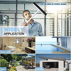 Push Broom, Soft Bristle Rubber Sweeper Squeegee Edge with 60 inches Adjustable Long Handle, Non Scratch Bristle Broom for Pet Dog Hair Carpet Hardwood Floor Tile Windows Cleaning (White)