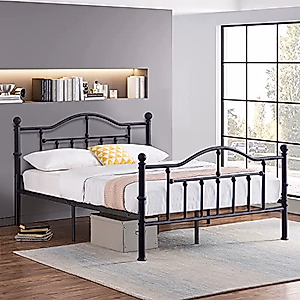VECELO Queen Size Bed Frame Metal Platform Mattress Foundation/Box Spring Replacement，with Headboard & Footboard/Easy Assemble,Black